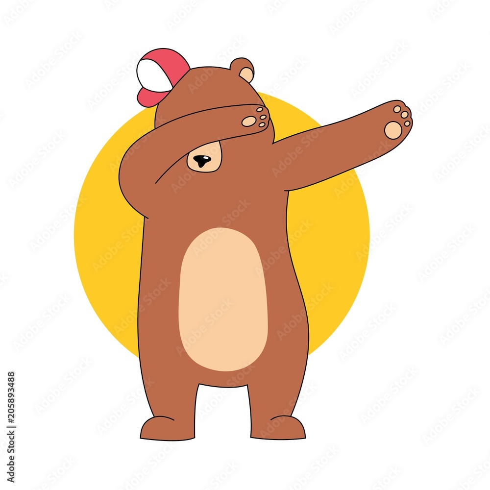 cartoon bear is doing dubbing with a cute little hat Stock Illustration ...