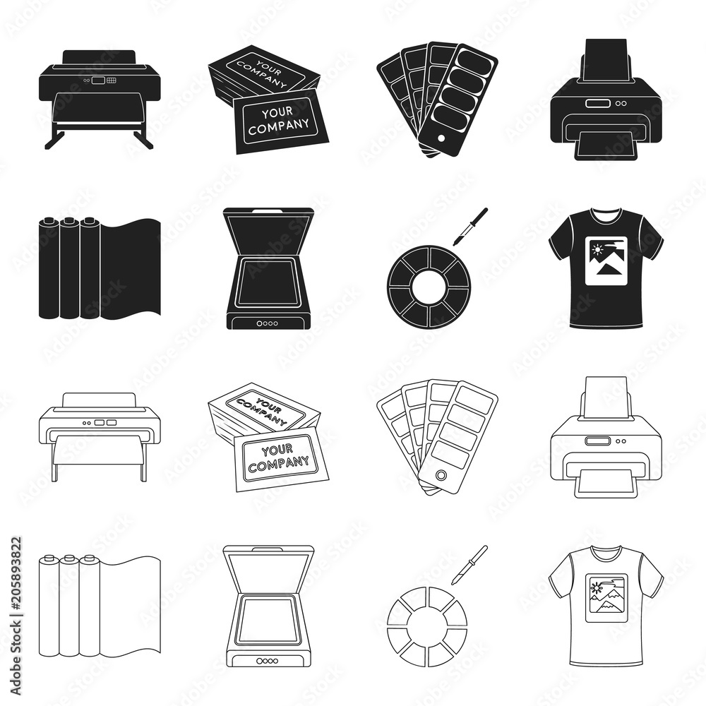 Scanner, color palette and other equipment. Typography set collection ...