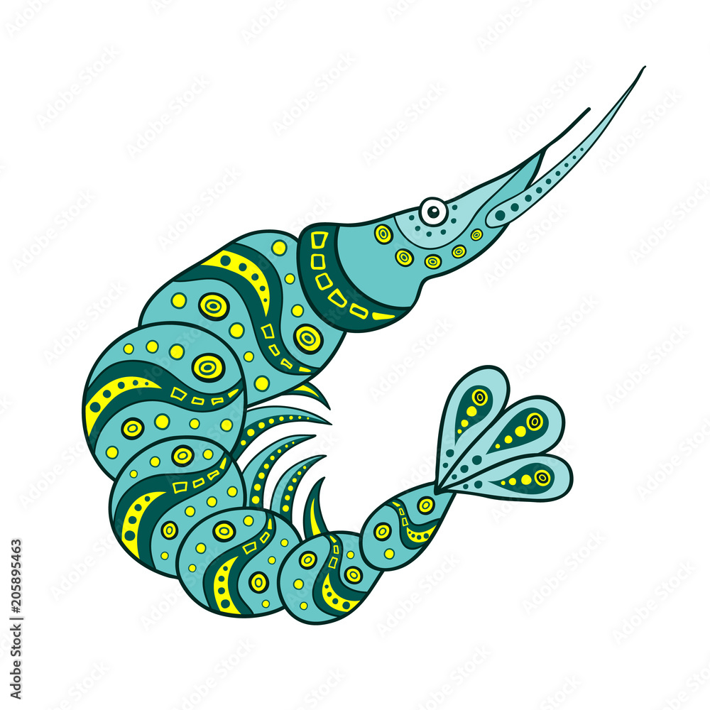 Vector doodle shrimp isolated on white background. Hand-drawn abstract ...