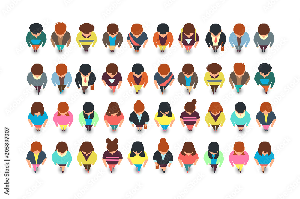 Top view standing people, cartoon man and woman vector collection ...