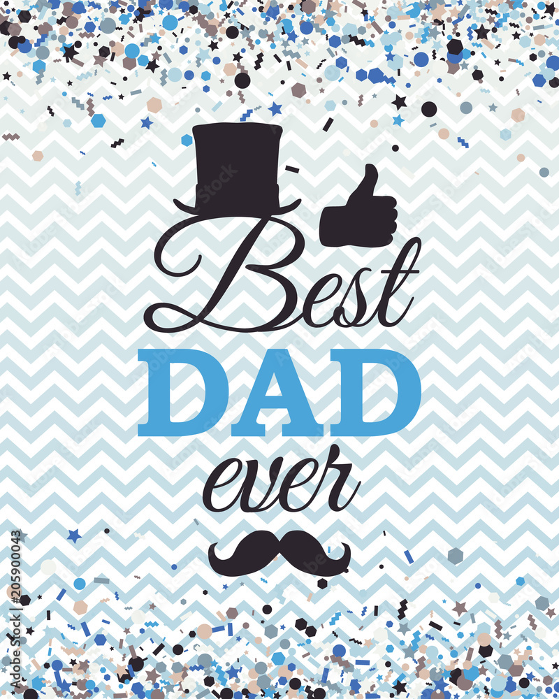 Best Dad Ever greeting card with cylinder, moustache, thumbs up on blue ...