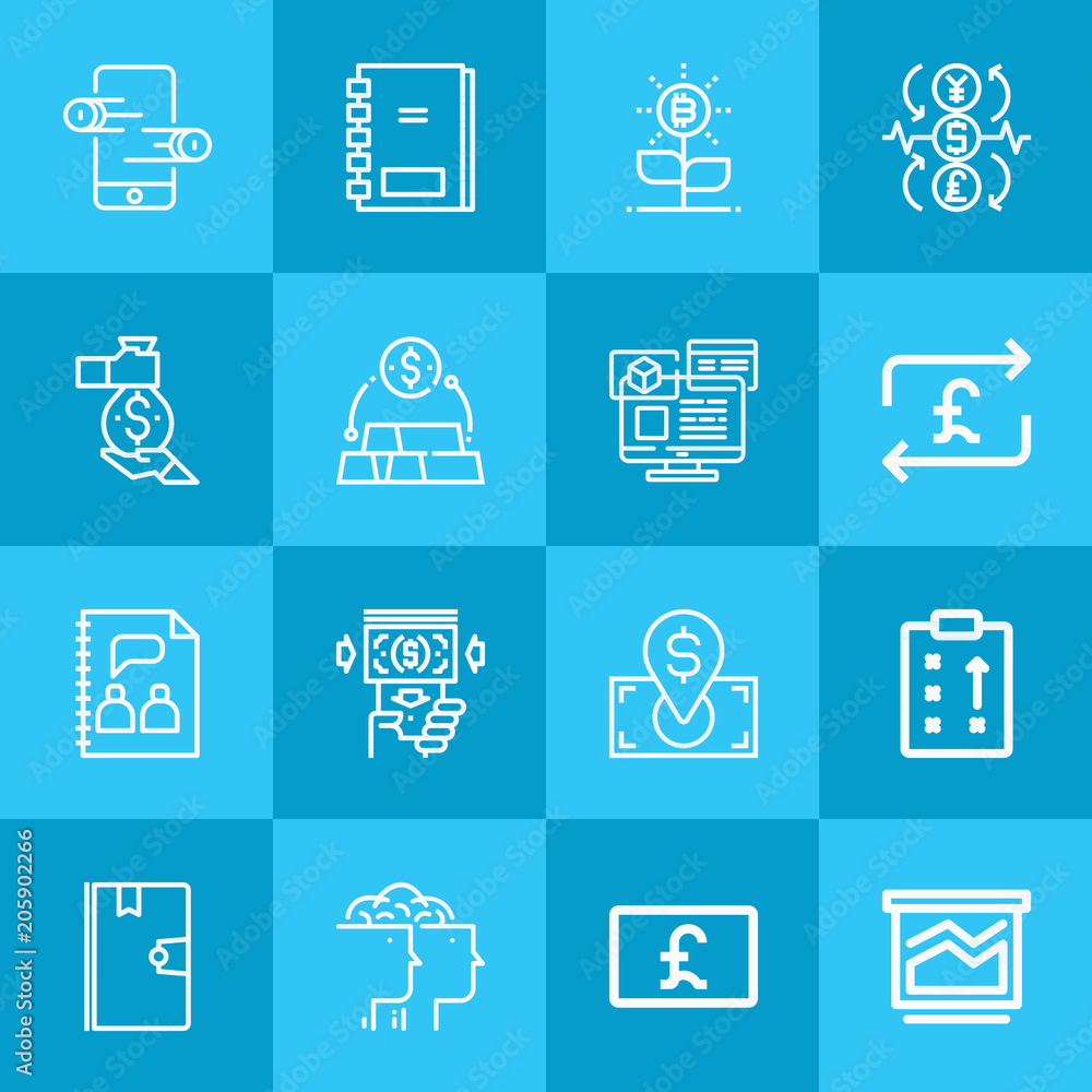 Outline business 16 vector icons set. 16 icons page symbol for your web ...