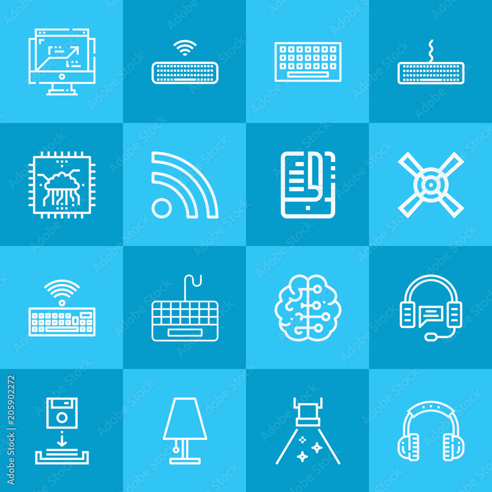 Outline technology 16 vector icons set. 16 icons page symbol for your ...