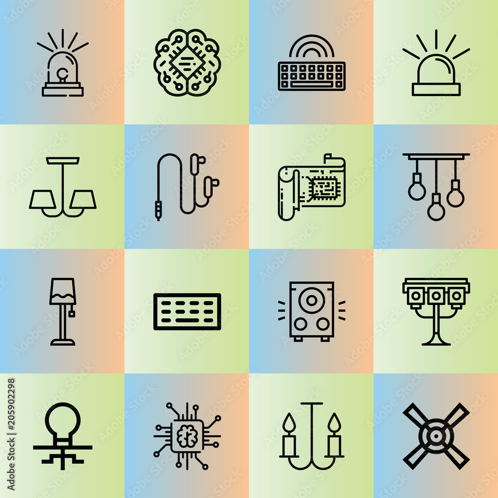 Outline technology 16 vector icons set. 16 icons page symbol for your ...