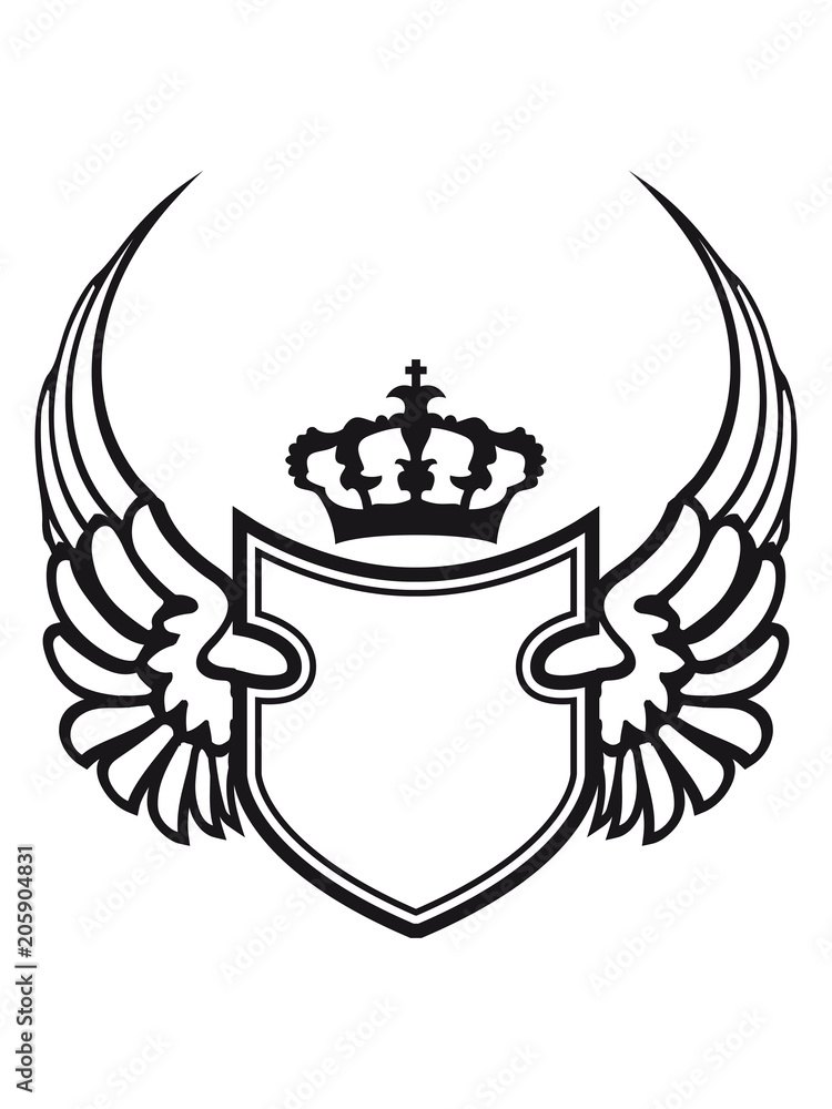 leere fläche krone schild wappen könig flügel emblem rahmen banner ...