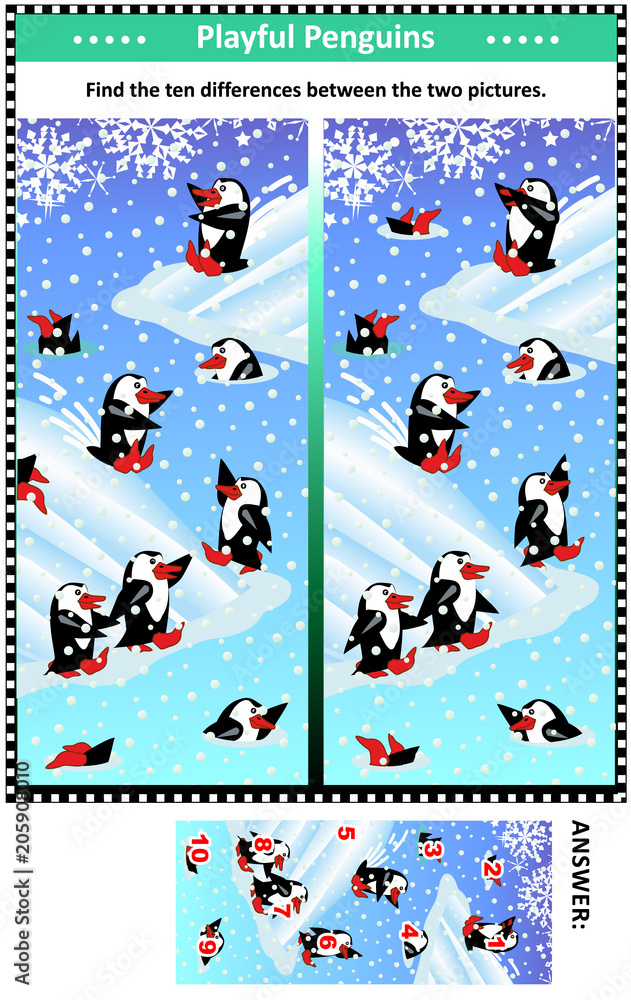 Winter, Christmas or New Year themed visual puzzle with happy playful ...