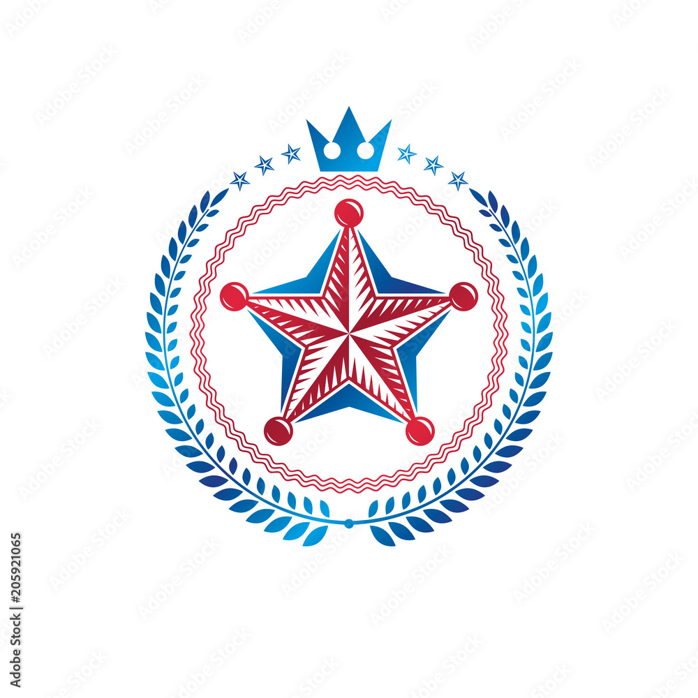 Pentagonal Star emblem, union theme symbol created with royal crown and ...