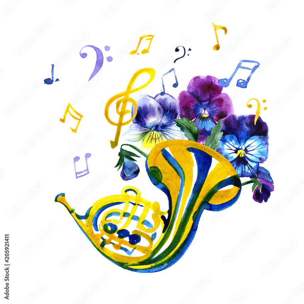 Musical instruments graphic template. Summer watercolor illustration ...