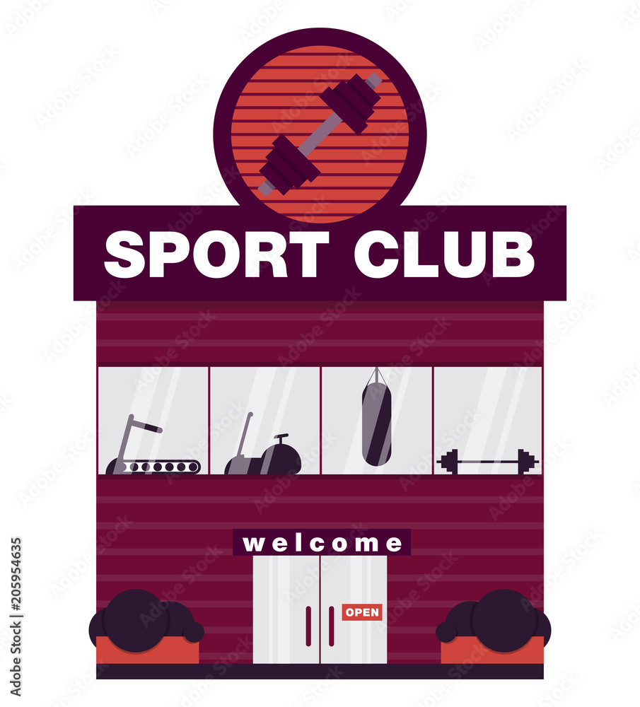 sports center building, room with exercise machines, healthy lifestyle ...