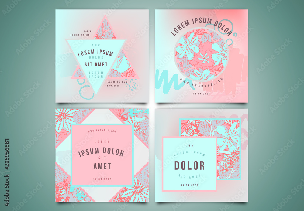 4 Social Media Post Layout with Bright Floral Elements Stock Template ...
