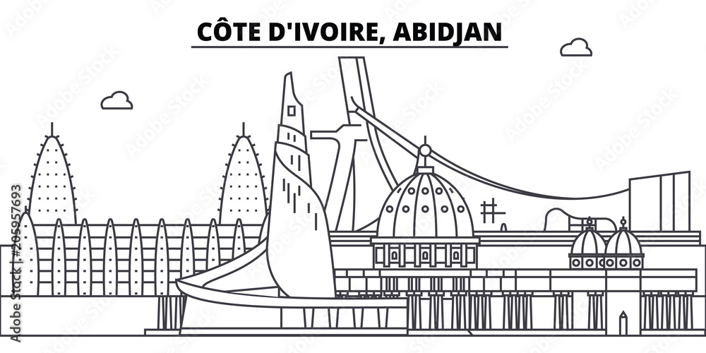 C te D ivoire, Abidjan line skyline vector illustration. C te D ivoire ...
