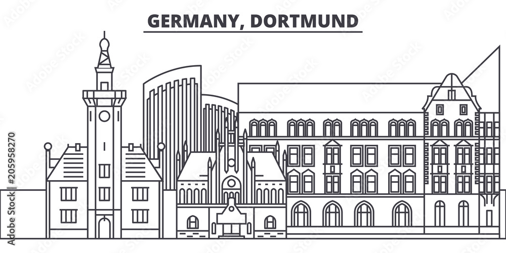 Germany, Dortmund line skyline vector illustration. Germany, Dortmund ...