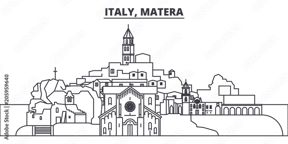 Italy, Matera line skyline vector illustration. Italy, Matera linear ...