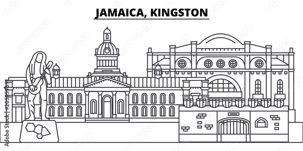 Jamaica, Kingston line skyline vector illustration. Jamaica, Kingston ...