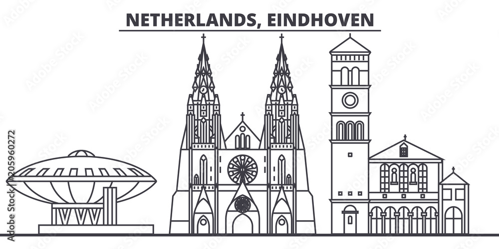 Netherlands, Eindhoven line skyline vector illustration. Netherlands ...
