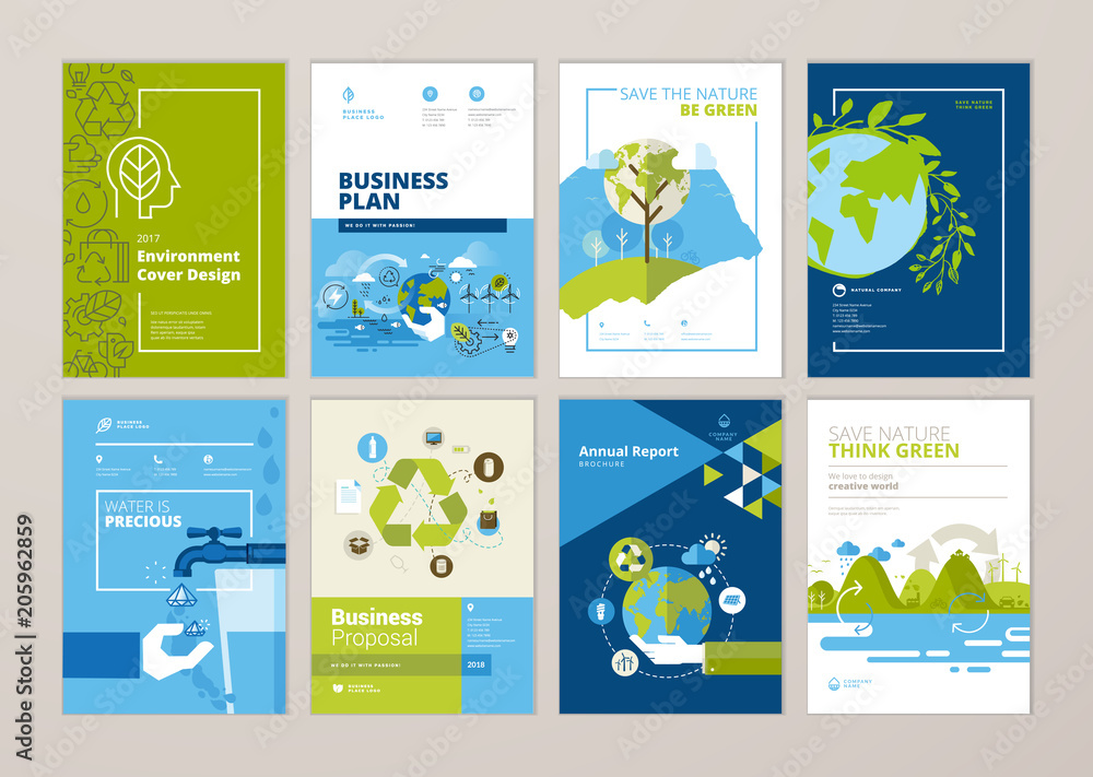 Set of brochure and annual report cover design templates of nature ...