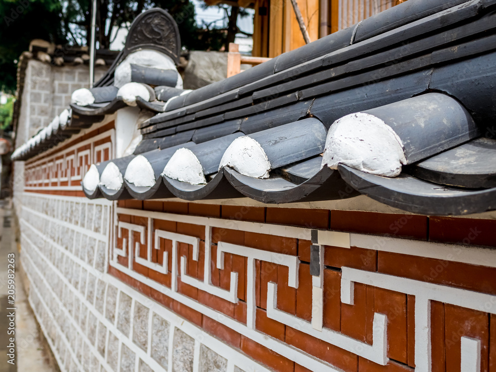 Traditional Korean wall style and historical house symbol architecture ...