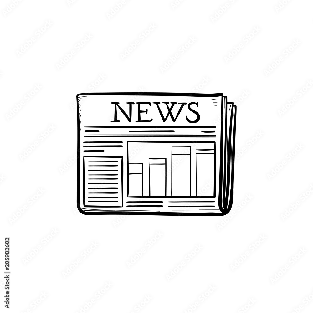 A newspaper hand drawn outline doodle icon. Local newspaper with fresh ...