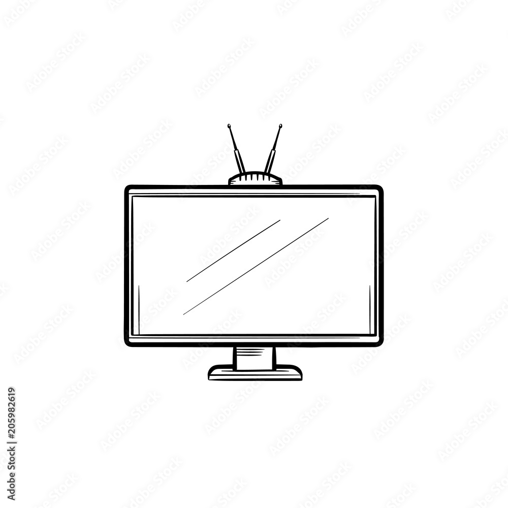 TV set hand drawn outline doodle icon. Television screen technology ...