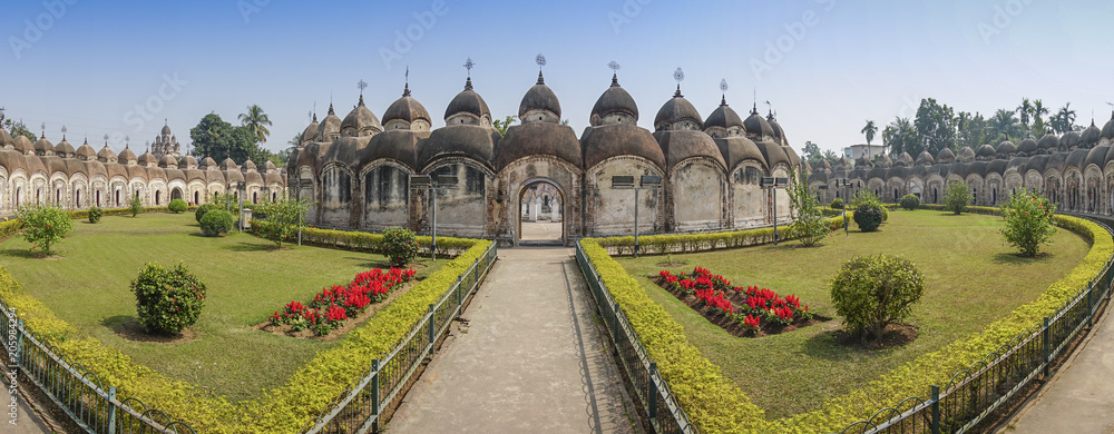 Panoramic image of 108 Shiva Temples of Kalna, Burdwan , West Bengal. A ...