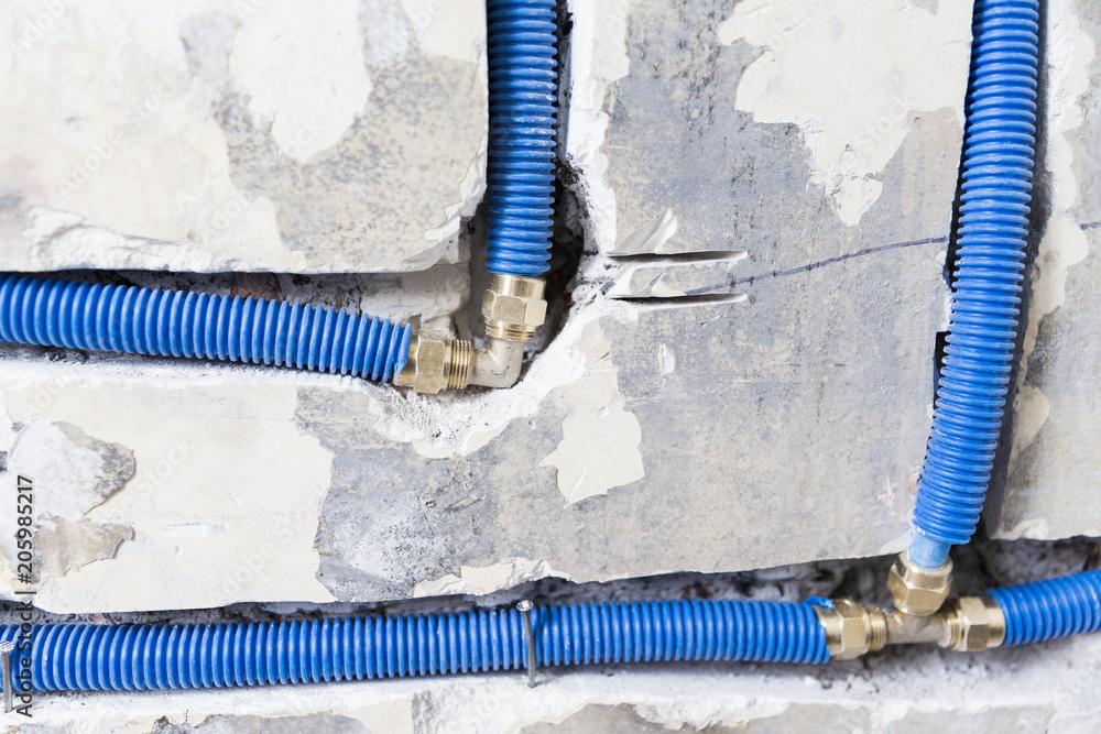 Water pipes made of polypropylene PEX in the wall, plumbing in the ...