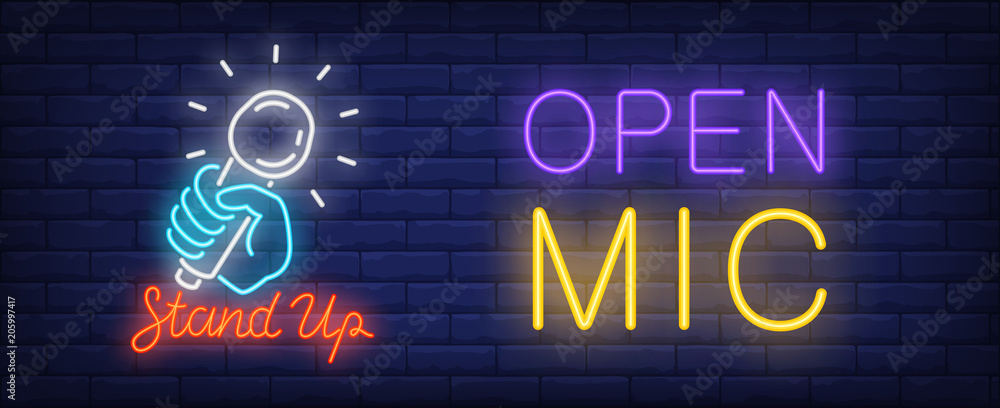 Open mic for standup neon sign Stock Vector | Adobe Stock