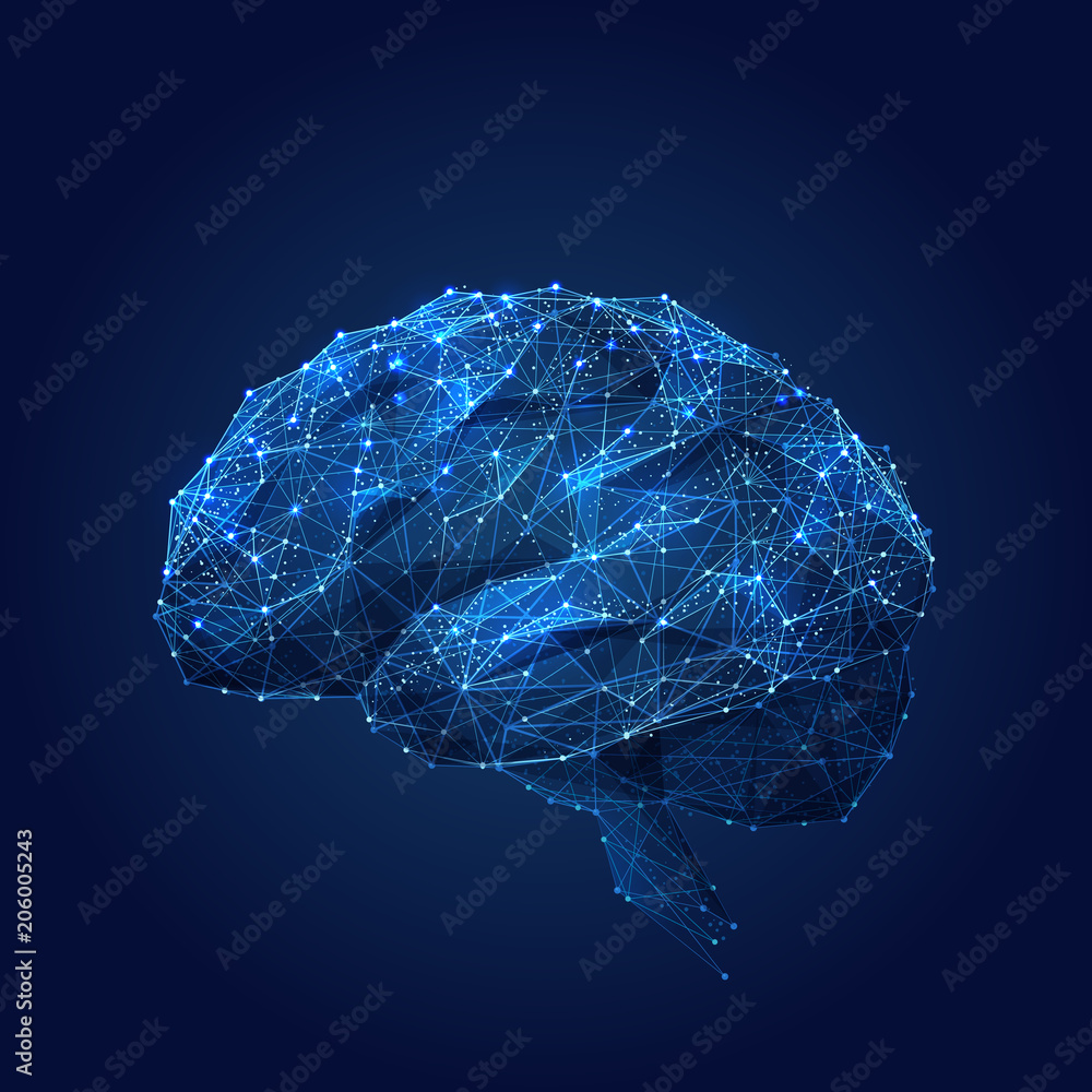Abstract vector image of a human Brine . Low poly wire frame blue ...