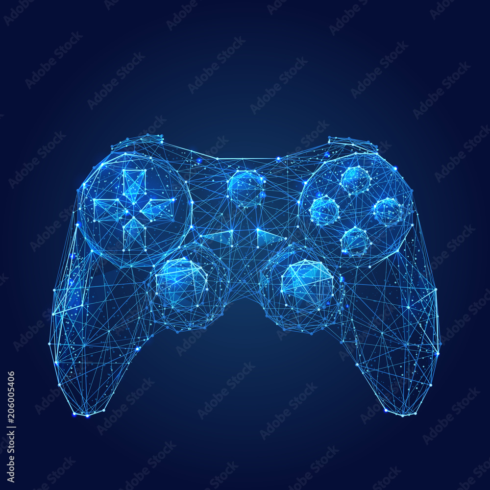 Abstract vector image of joystick for video games. Low poly wire frame ...