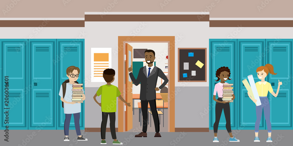 Cartoon School interior and open door in classroom Stock Illustration ...