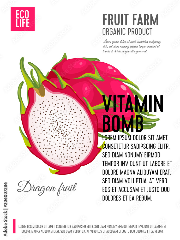 Packaging label. Concept design with inscription. Red dragon fruit ...