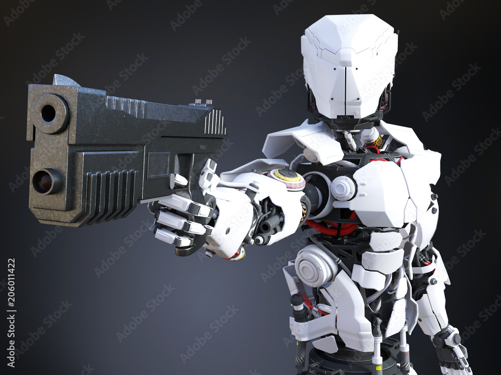 3D rendering of a futuristic robot cop holding gun. Stock Illustration ...