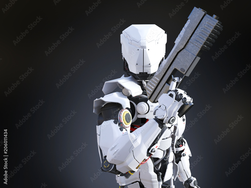 3D rendering of a futuristic robot cop holding gun. Stock Illustration ...