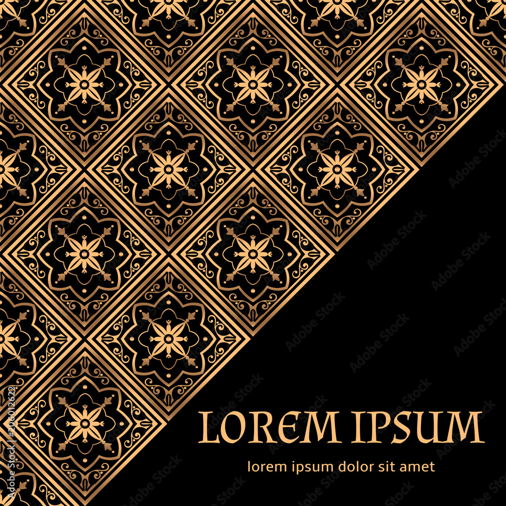 Luxury background vector. Golden royal pattern. Antique tile design for beauty spa client card ...