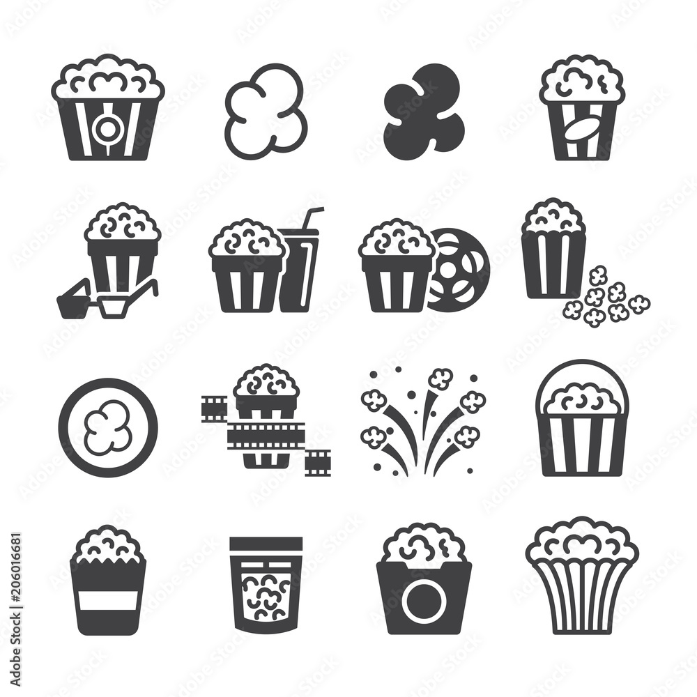 Popcorn icon set Stock Vector | Adobe Stock