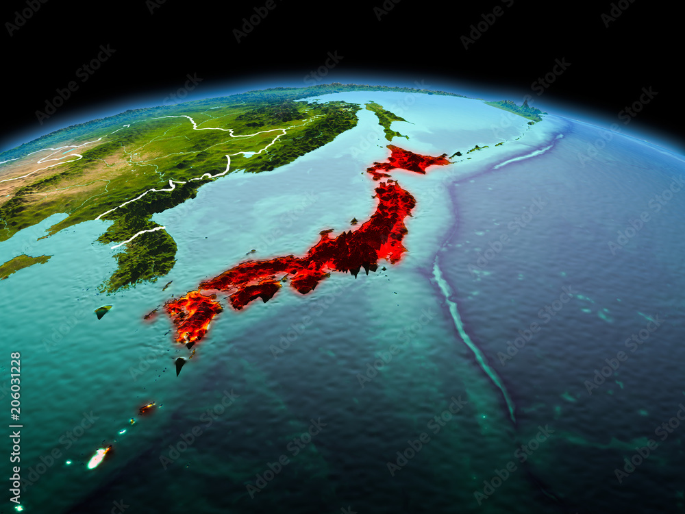 Japan on planet Earth in space Stock Illustration | Adobe Stock