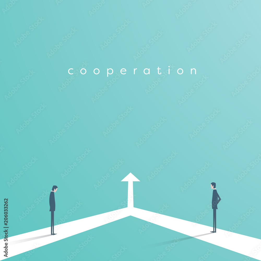 Business cooperation vector concept with two businessman and arrow ...