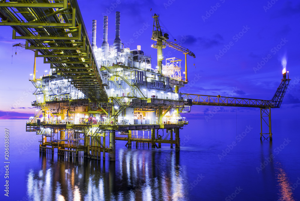 Oil and gas offshore platform on night time. Stock Photo | Adobe Stock