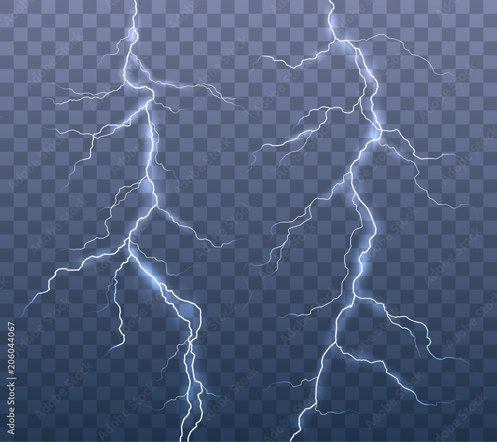 Vector realistic set of lightning effects isolated on transparent ...
