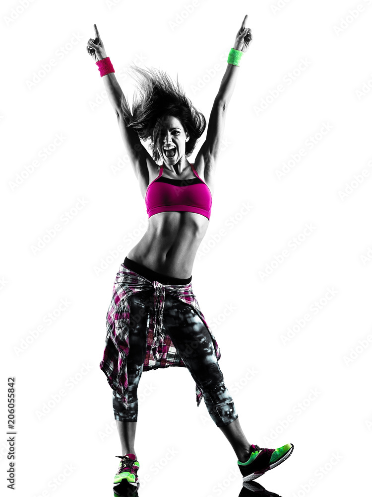 one caucasian woman zumba fitness exercises dancer dancing isolated in ...