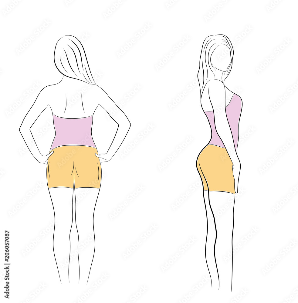correct posture of the girl. front view and side view. vector ...