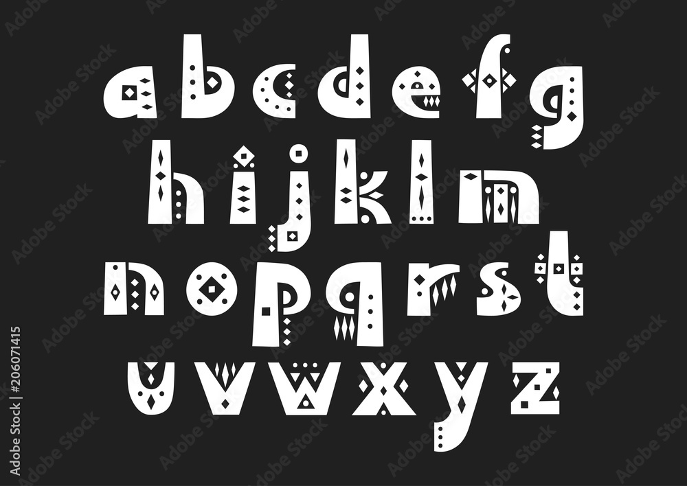 Vector display alphabet. Set of lowercase patterned letters in African ...