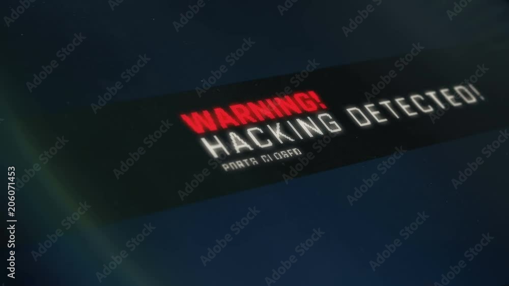 Vidéo Stock Hacking detected screen text, system notification, warning ...