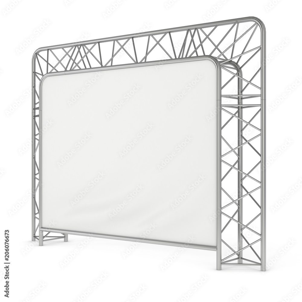 Steel truss girder element banner construction. 3d render press wall ...