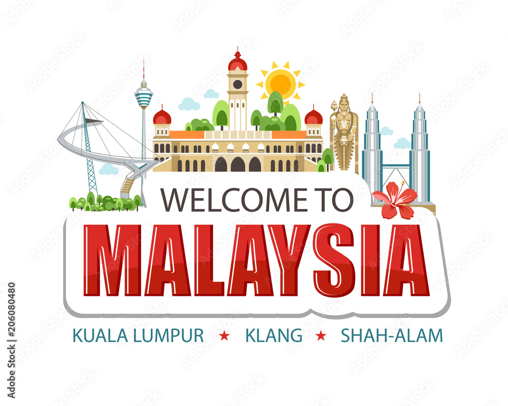 Malaysia emblem lettering sights symbols culture landmark architecture ...