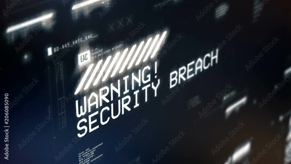 Stockvideon Security breach detected, warning message on screen, hacking attempt, data loss ...