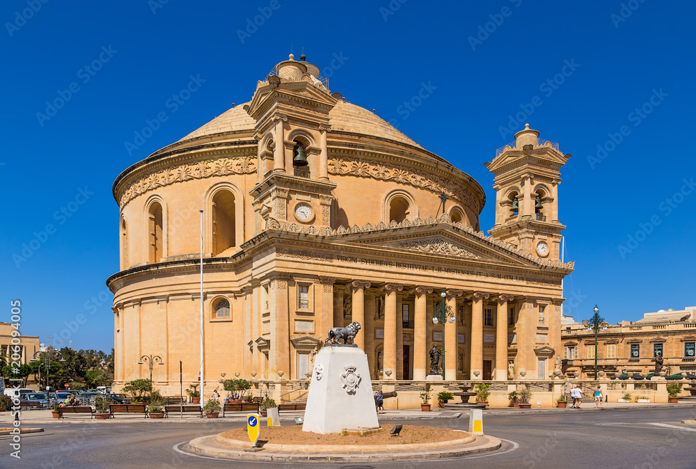 Mosta, Malta. Main facade of the Rotunda of the Assumption of the Virgin Stock Photo | Adobe Stock