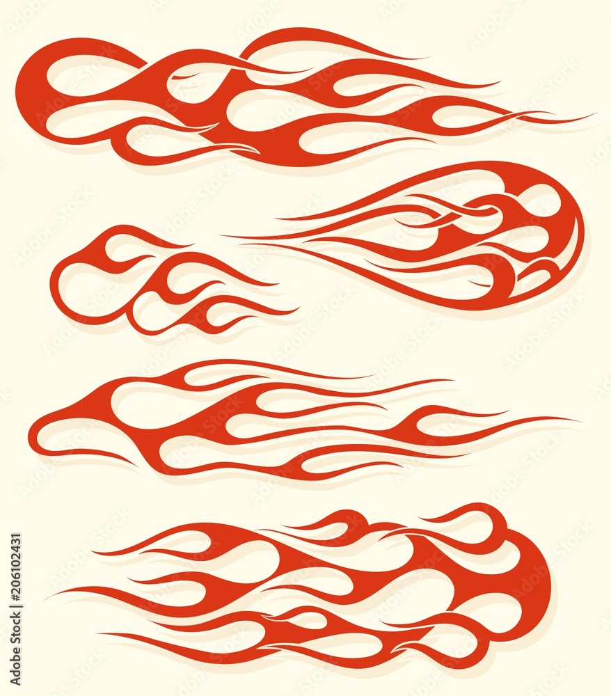 Red fire, old school flame elements set, isolated vector illustration ...