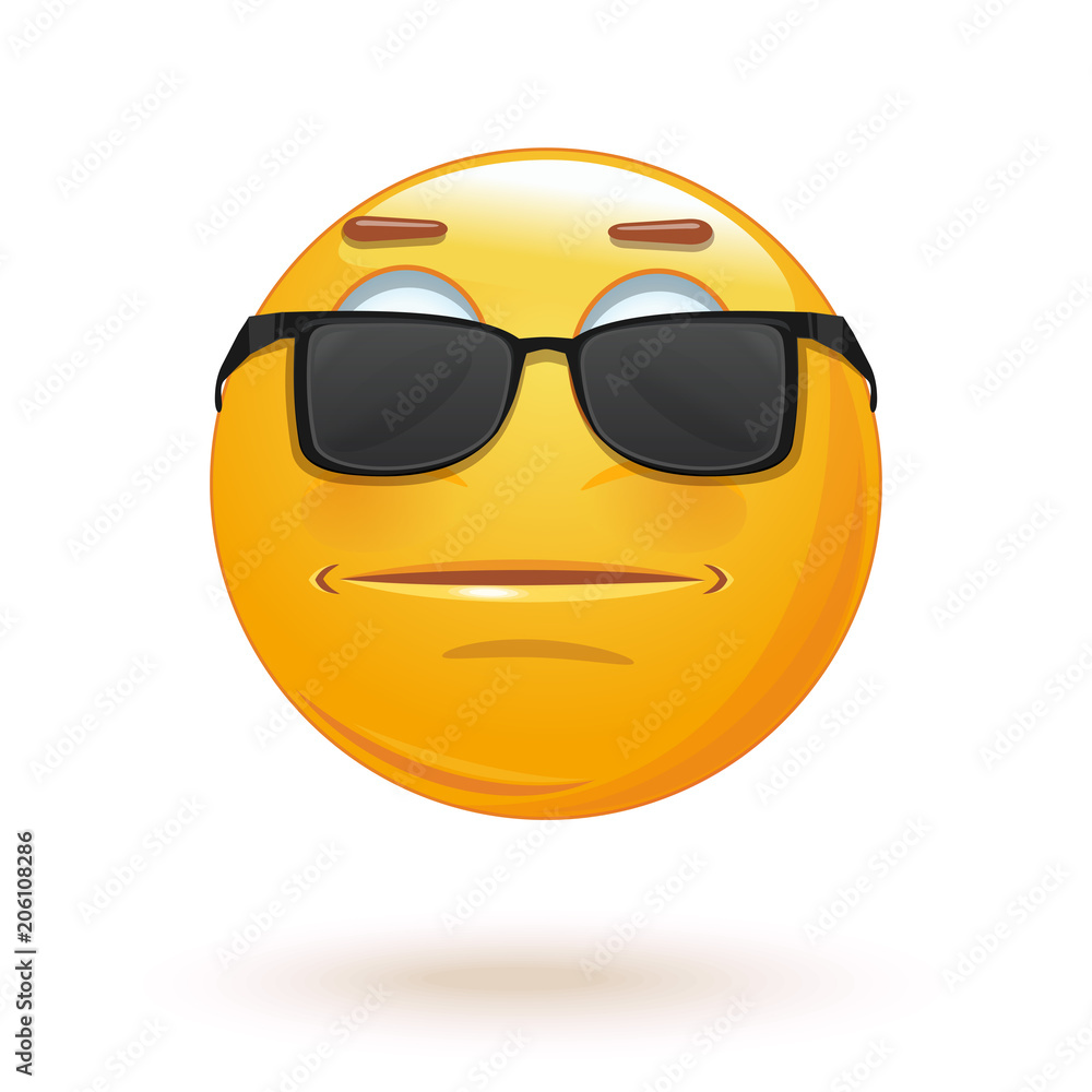Indifferent emoticon face in sunglasses. Neutral expressionless emoji ...