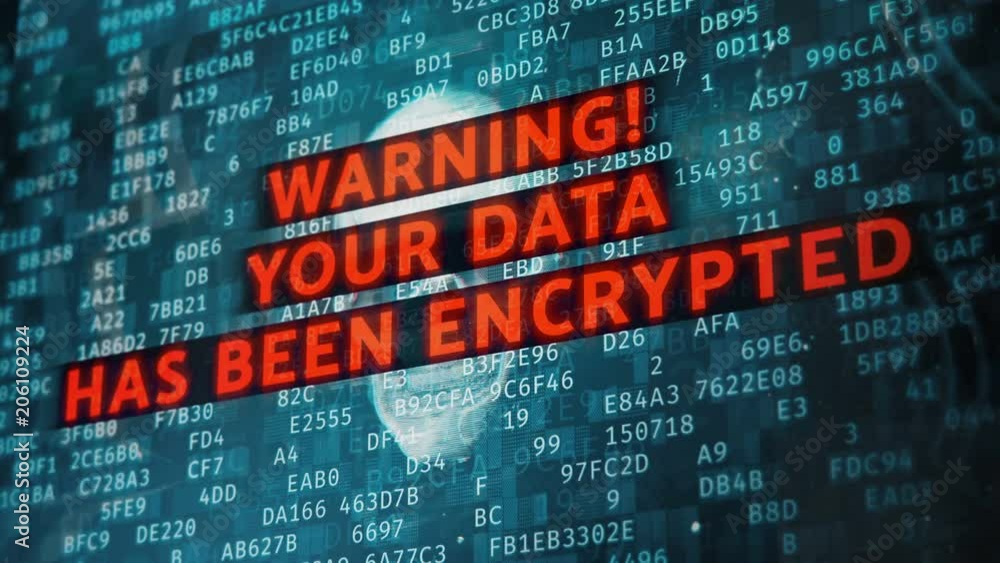 Hacking attack, your data has been encrypted red warning text on screen ...