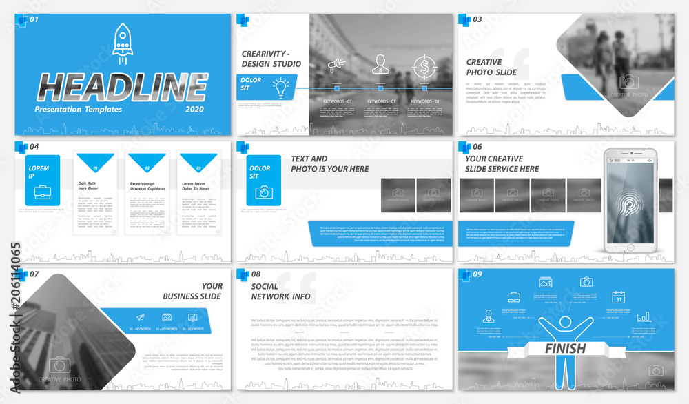 Blue, Gray, Black, Presentation Template, White Background. 2020 ...